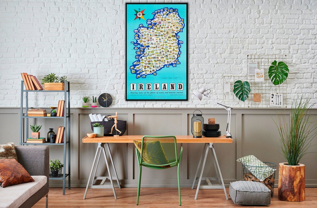 Ireland Vintage Map, Ireland Poster Map, Pictorial Map Wall Decor ...