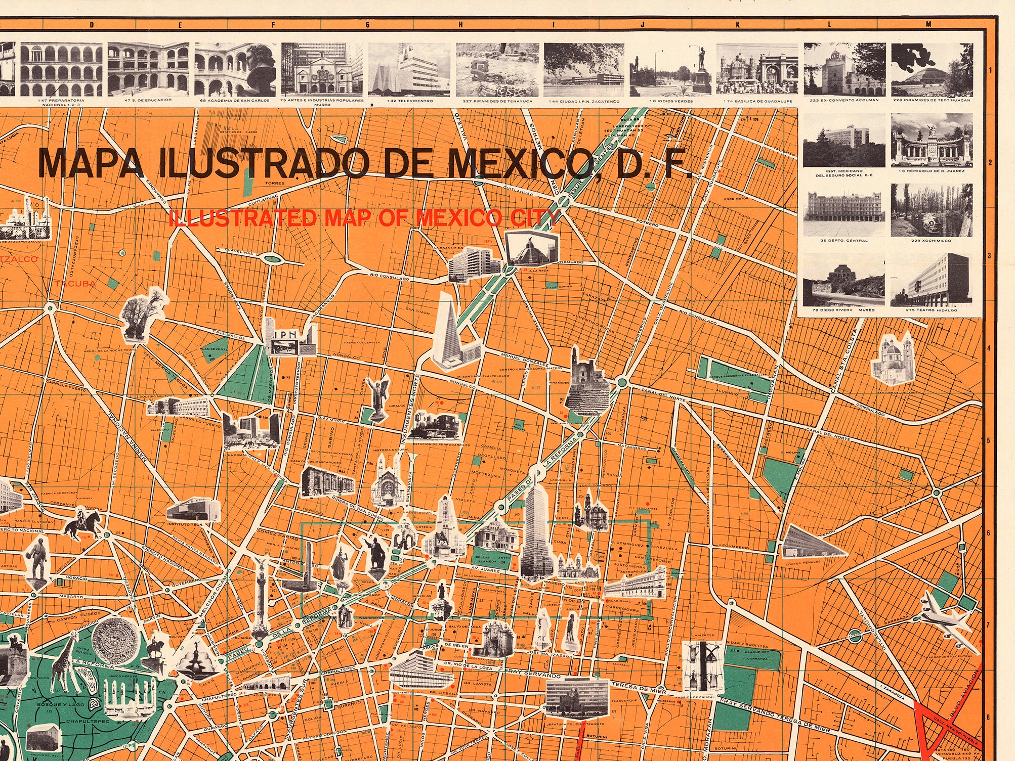Mexico City Map Vintage, Illustrated Map of Mexico City, Mexico City ...