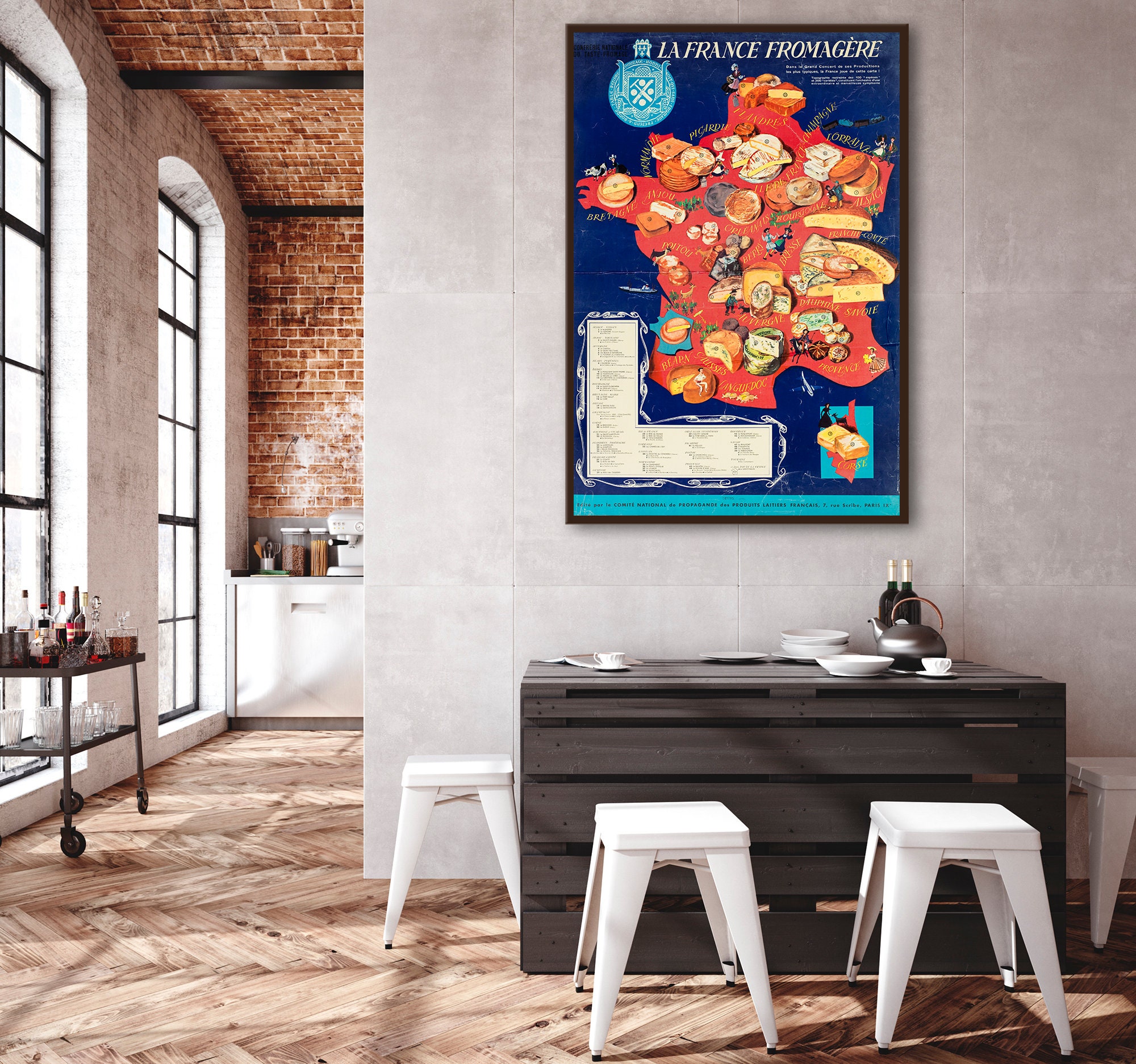Vintage French Cheese Map, Cheeses of France, France Cheese Poster ...