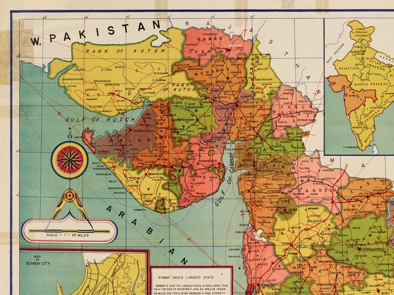 Bombay Political Map Print: Vintage Mumbai Wall Art - Etsy