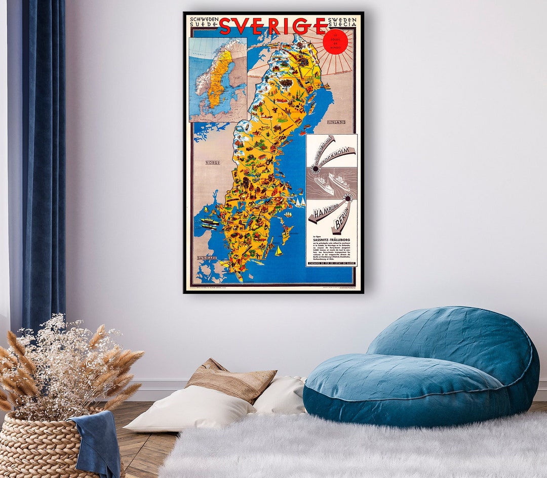 Vintage Sweden Map Print: Museum Quality Matte Paper - Etsy