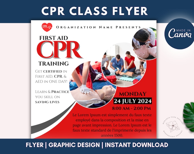CPR Flyer Template Canva, First Aid Training Flyer, CPR Training Poster ...
