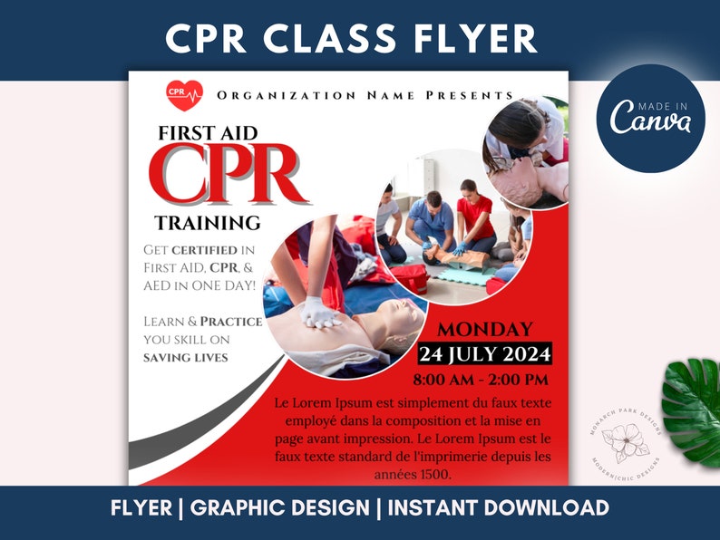 CPR Class Flyer Template: First Aid Training, Canva Editable (digital ...