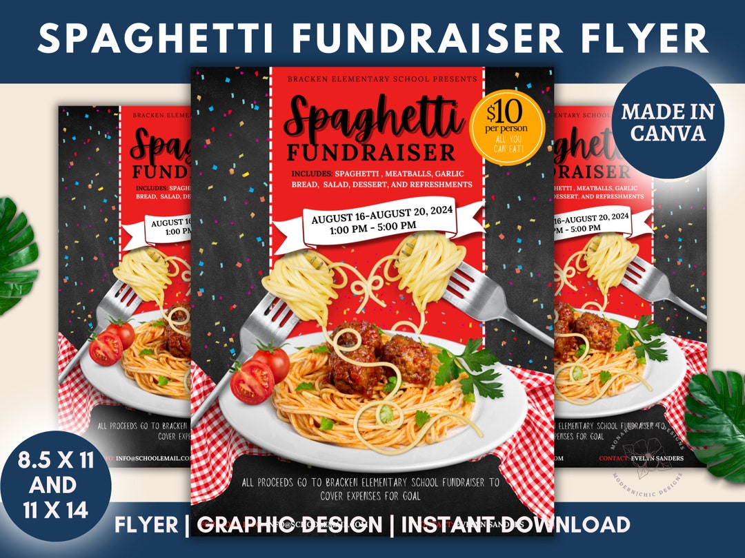 Editable Spaghetti Dinner Fundraiser, PTO PTA, Italian Pasta Fundraiser ...