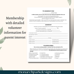 PTA Membership Form Editable PTA PTO Forms Edit in Canva - Etsy