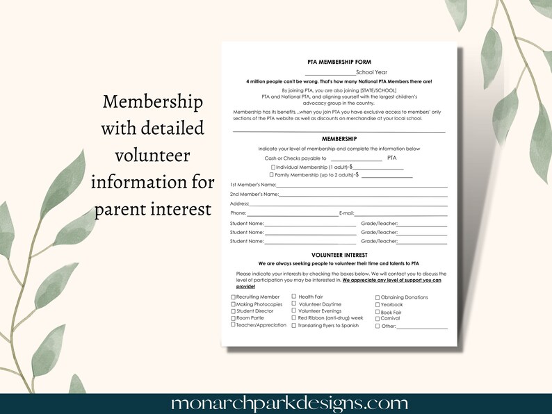 PTA Membership Form Editable PTA PTO Forms Edit in Canva - Etsy