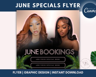 June Booking Flyer, DIY Flyer Template Design, June Appointment Flyer ...