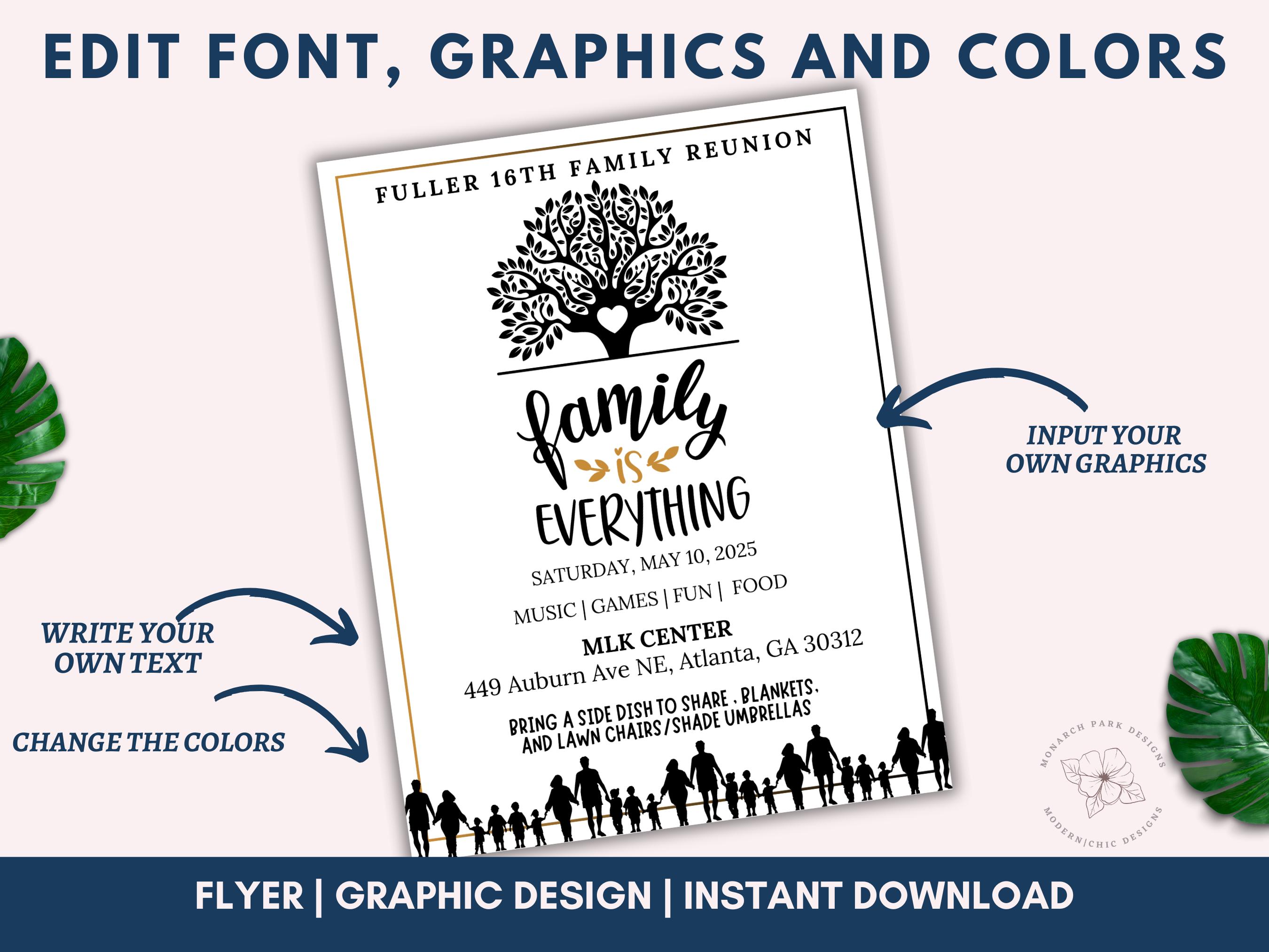 Editable Family Reunion Flyer Template: Family Tree Design (canva) - Etsy