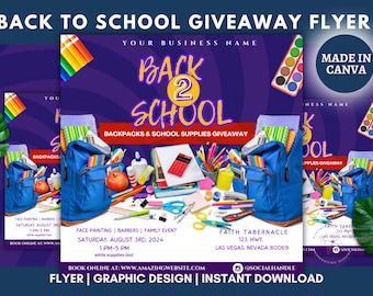 Back to School Event, Editable Flyer Template, Backpack Giveaway, Back ...