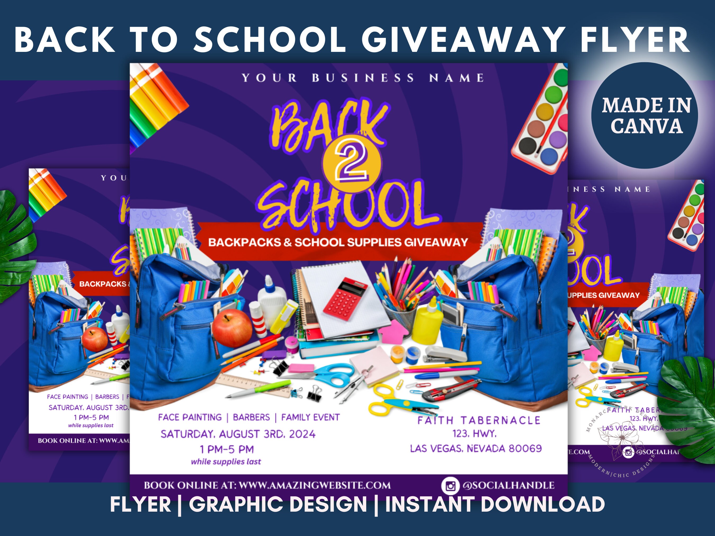 Editable Back to School Flyer Template: Backpack Giveaway (canva) - Etsy