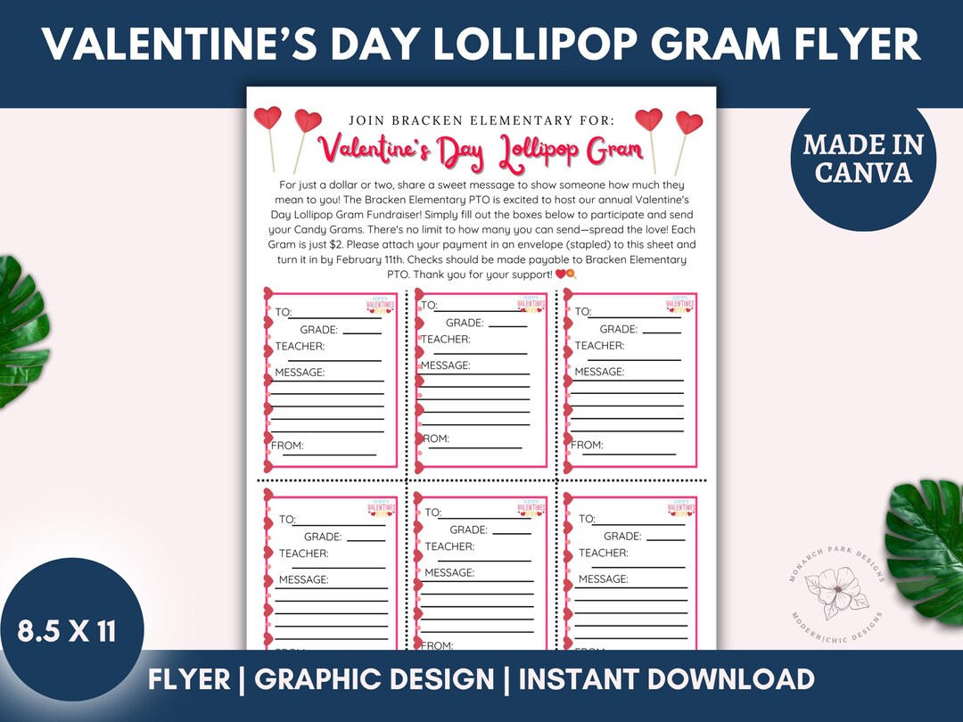 Editable Valentine's Day Lollipop Gram, Candy Gram for Fundraiser ...