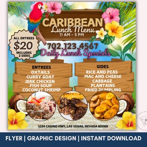 Editable Caribbean Food Flyer: Restaurant Lunch Specials (canva ...