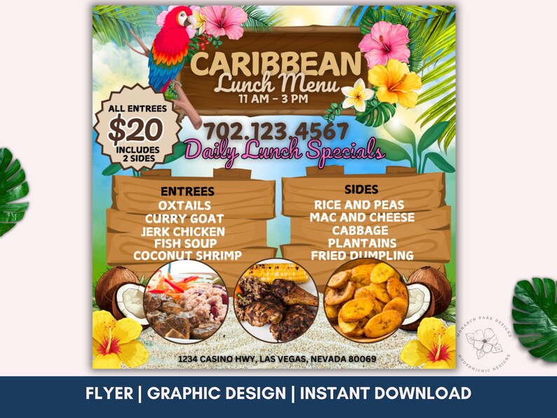 Editable Caribbean Food Flyer: Restaurant Lunch Specials (canva ...