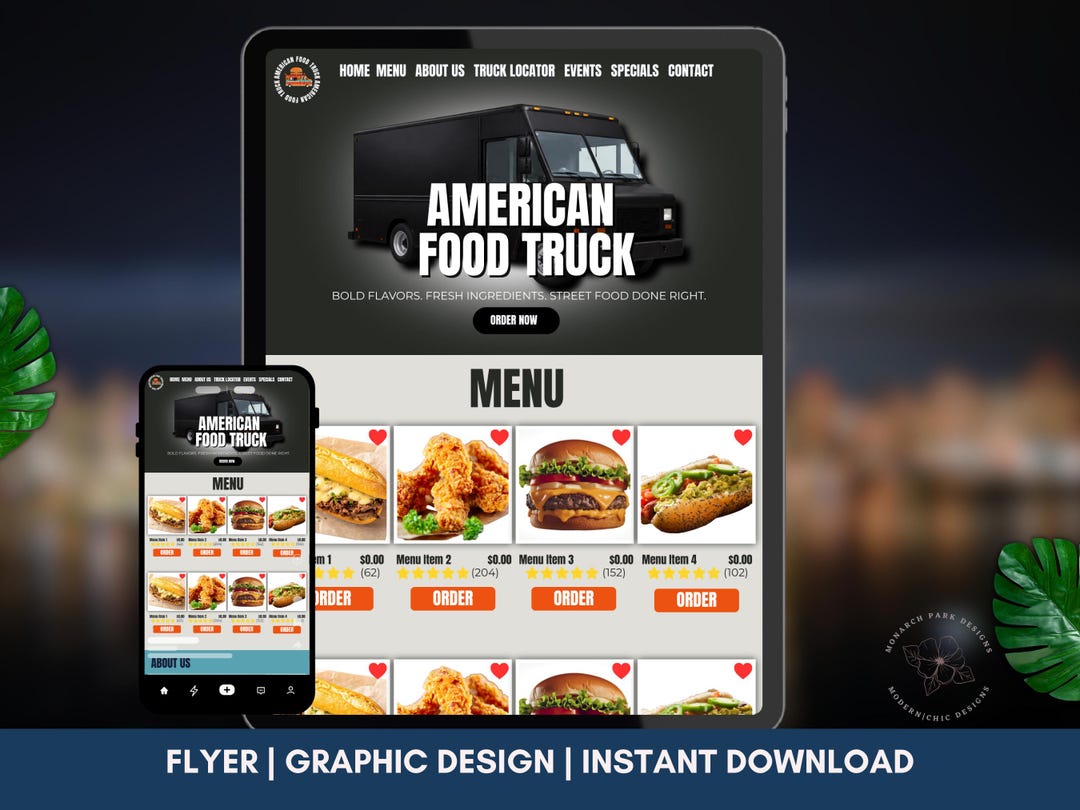 Food Truck Website Template Canva, Mobile Restaurant Design (FT-001) - Etsy