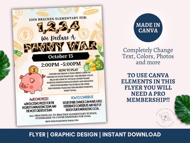 Editable Penny War Flyer, PTO PTA, Booster Club Event, Community School ...