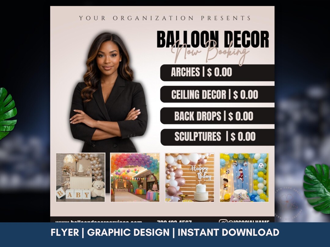 Balloon Decor Flyer Template, Editable Canva Price List (digital ...