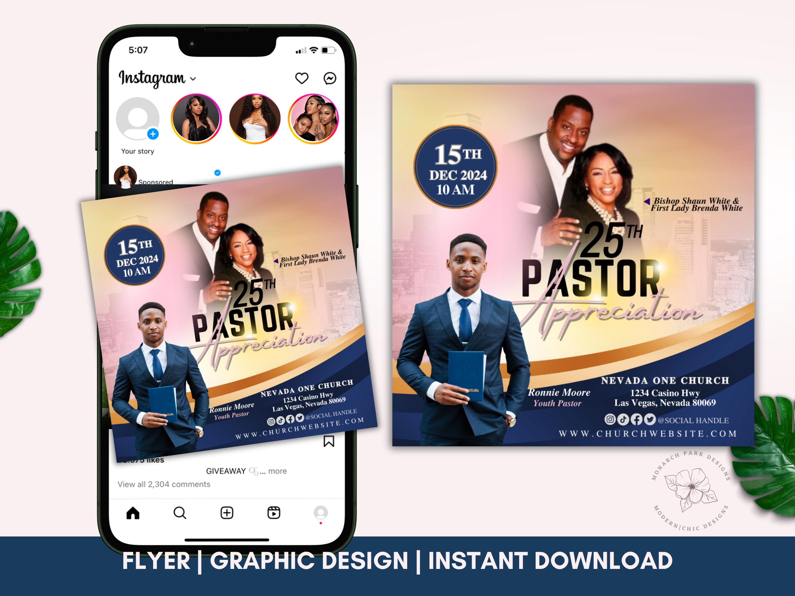 Editable Pastor Anniversary Flyer Template: Church Celebration (canva ...