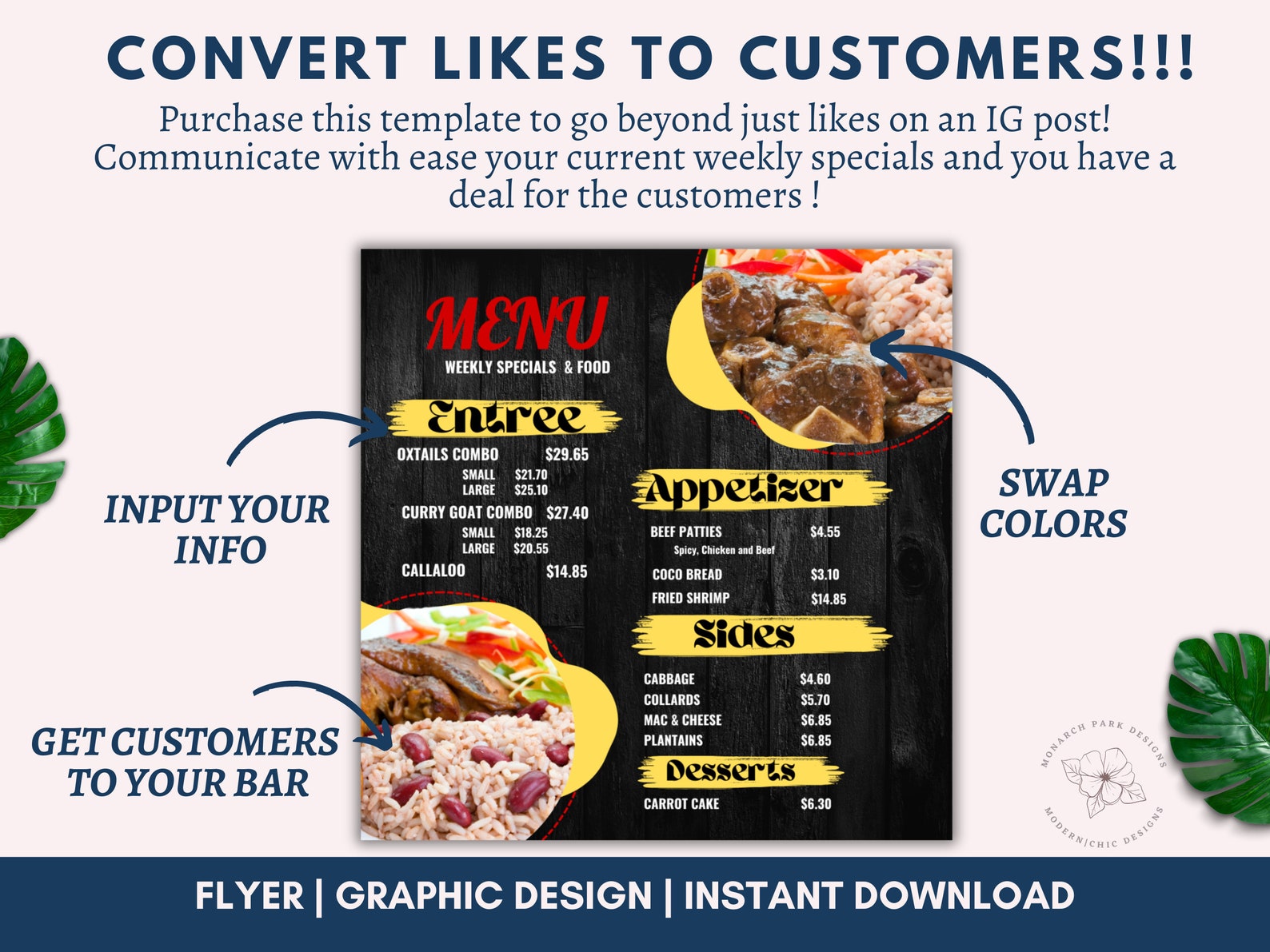 Editable Jamaican Food Flyer: Restaurant Menu Template (canva) - Etsy