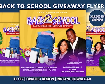 Back to School Event, Editable Flyer Template, Backpack Giveaway, Back to School Supply Drive ...