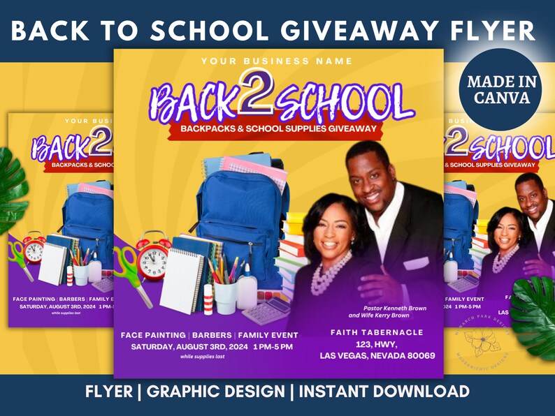 Editable Flyer Template, Backpack Giveaway, Back to School Event, Back ...
