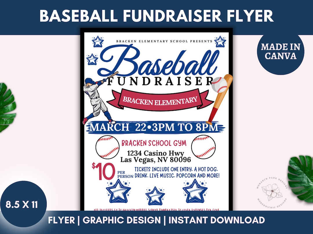 Baseball Fundraiser Flyer, Editable Printable PTA PTO Flyer, School ...