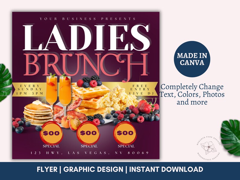 Editable Ladies Brunch Flyer, Restaurant Marketing, Cherry DIY Flyer ...