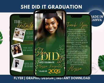 Green 'she Did It' Graduation Invitation: Animated Digital Evite ...