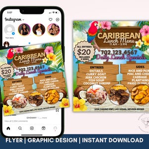 Editable Caribbean Food Flyer: Restaurant Lunch Specials (canva ...