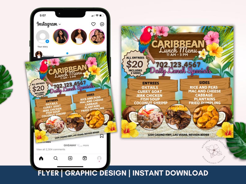 Editable Caribbean Food Flyer: Restaurant Lunch Specials (canva ...