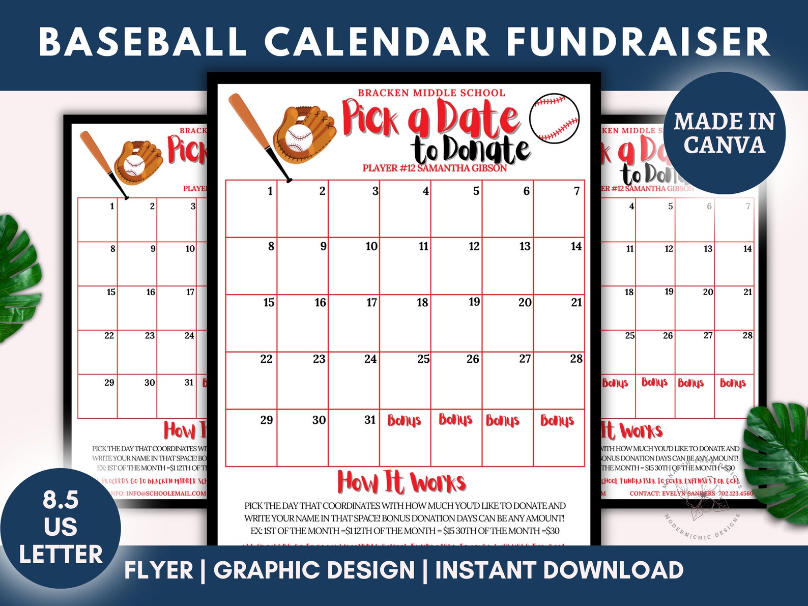 Baseball Fundraiser Calendar Canva, Baseball Pick a Date to Donate ...