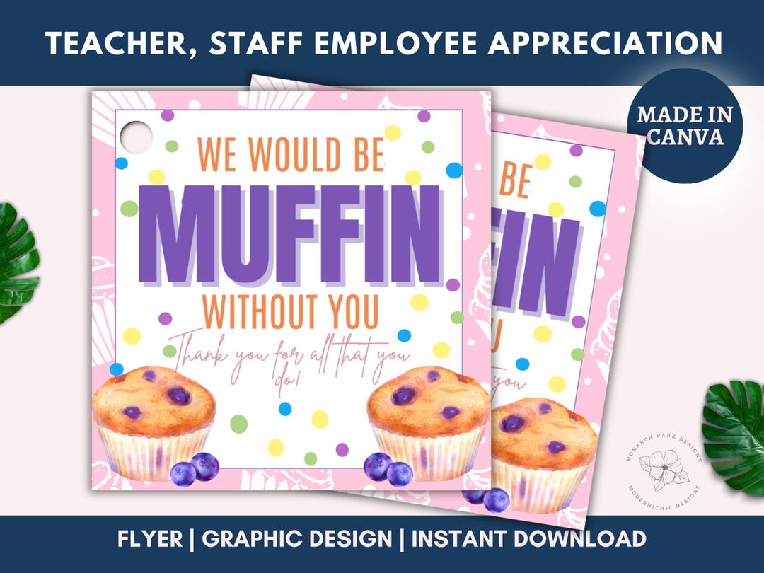 Editable Muffin Gift Tags, We Would Be Muffin Without You Thank You ...