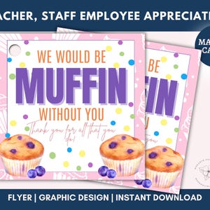 Editable Muffin Gift Tags, We Would Be Muffin Without You Thank You ...