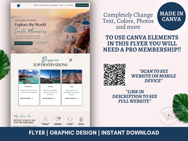 Luxury Travel Agency Website Template, Canva Vacation Planner (digital ...