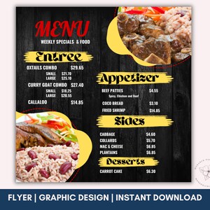 Editable Jamaican Food Flyer: Restaurant Menu Template (canva) - Etsy