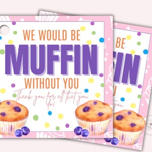 Editable Muffin Gift Tags, We Would Be Muffin Without You Thank You ...