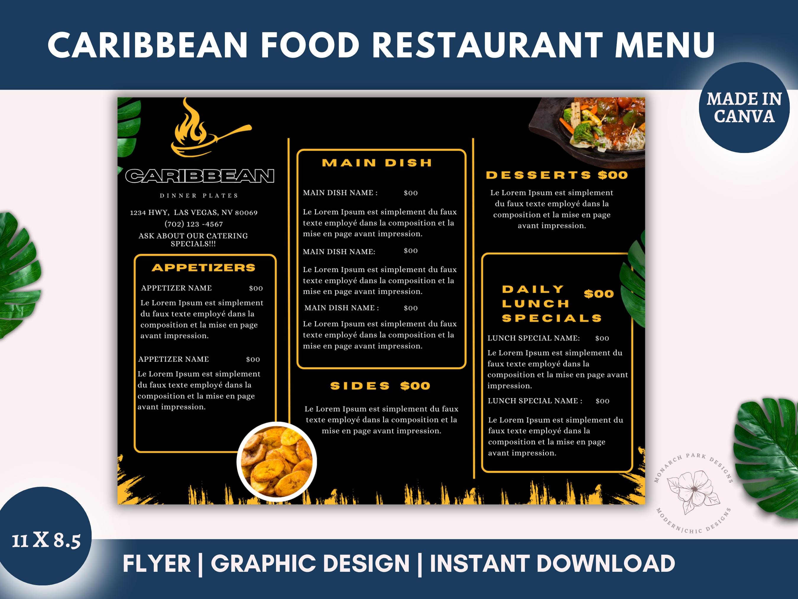 Editable Caribbean Food Menu Takeout, Restaurant Marketing, Today's ...