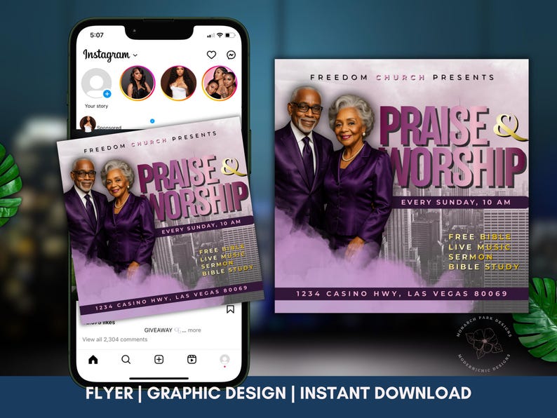 Praise and Worship Church Flyer, Sunday Service Canva Template, Pastor ...