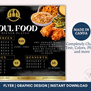 Editable Soul Food Flyer: Restaurant Specials, Canva Template - Etsy