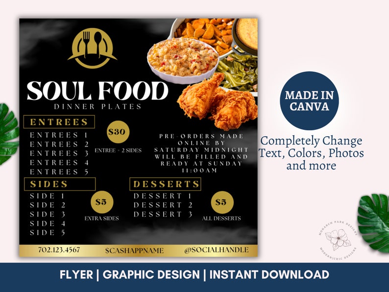 Editable Soul Food Flyer: Restaurant Specials, Canva Template - Etsy