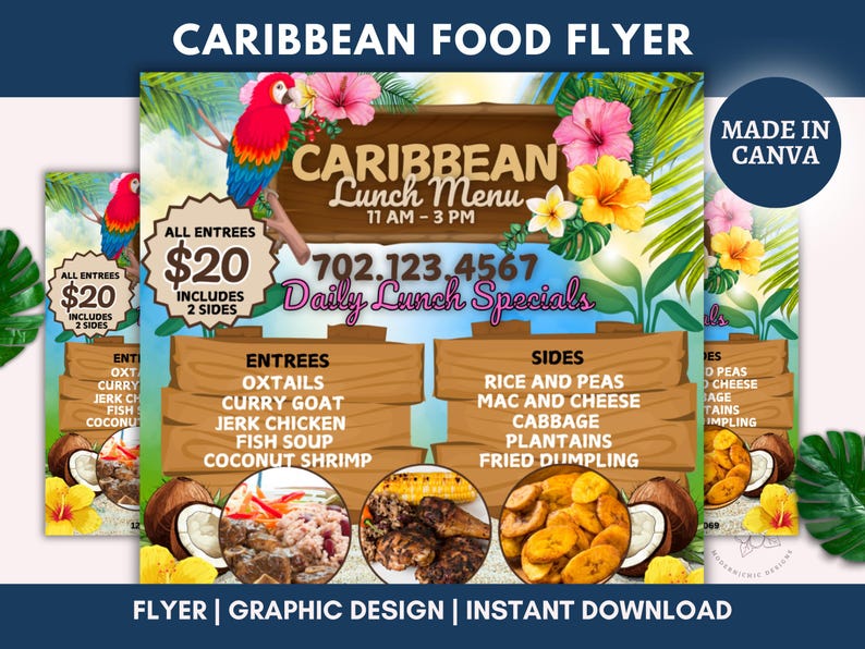 Editable Caribbean Food Flyer: Restaurant Lunch Specials (canva ...