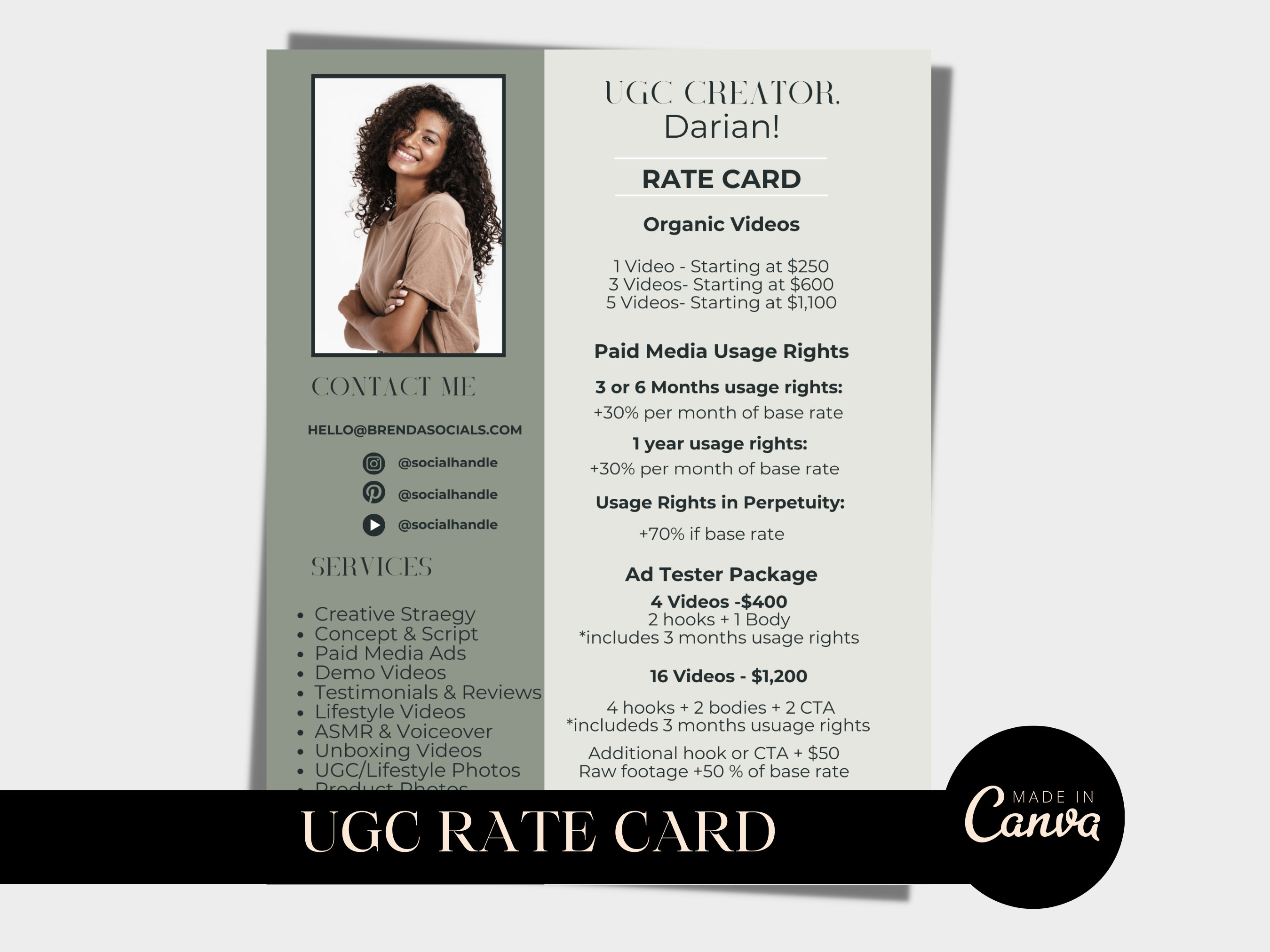 UGC Rate Card, Influencer Media Card, Rate Sheet Template, UGC ...
