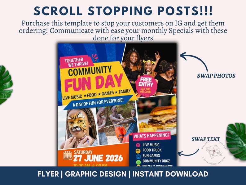 Community Fun Day Flyer & Instagram Post Canva Templates (8.5x11 ...