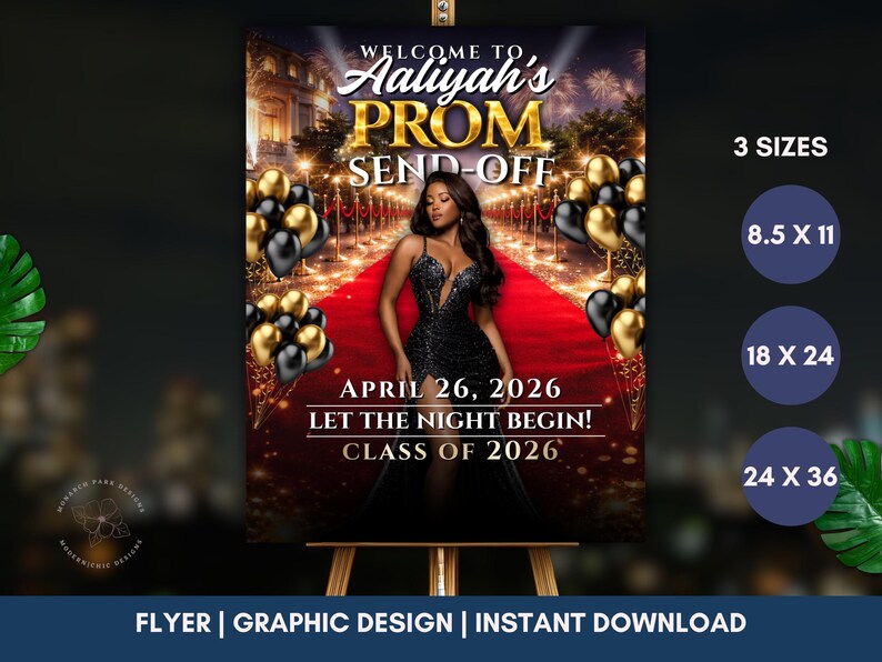 Black Gold Prom Welcome Sign, Red Carpet Send-off Poster, Editable ...