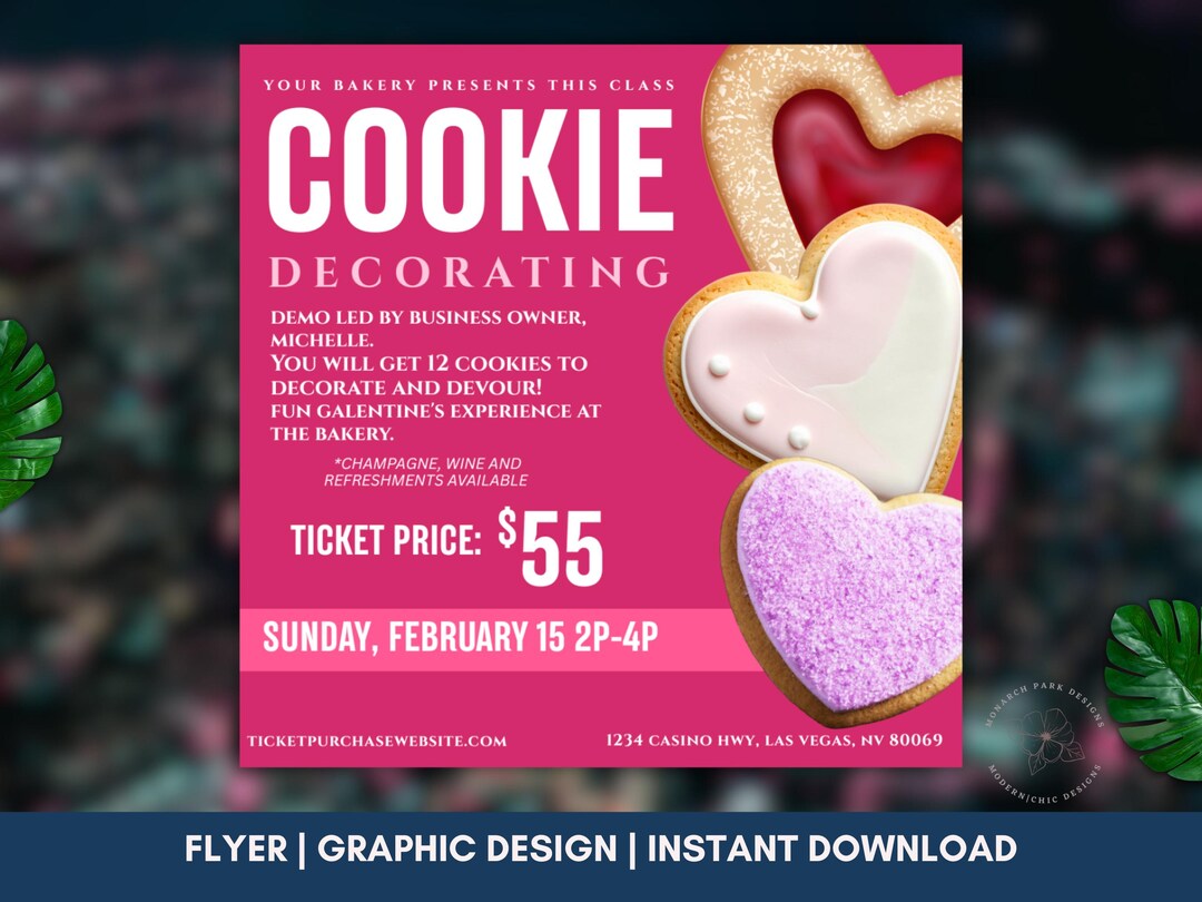 Valentine's Cookie Decorating Class Flyer, Bakery Event (canva Template ...