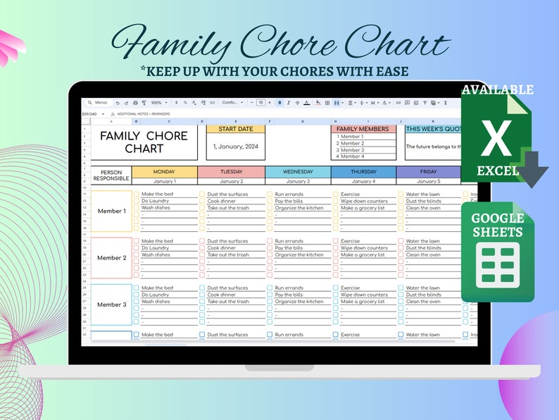 Adult Chore Chart Google Sheets Planner Cleaning Chore - Etsy