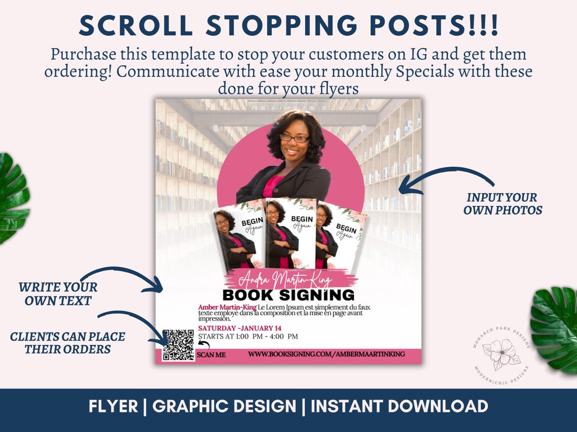 Editable Book Signing Flyer: Author Book Launch Template (canva Edit ...