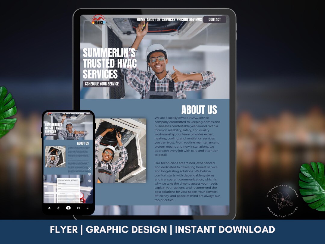 HVAC Website Template Canva, Heating Cooling Business Design - Etsy