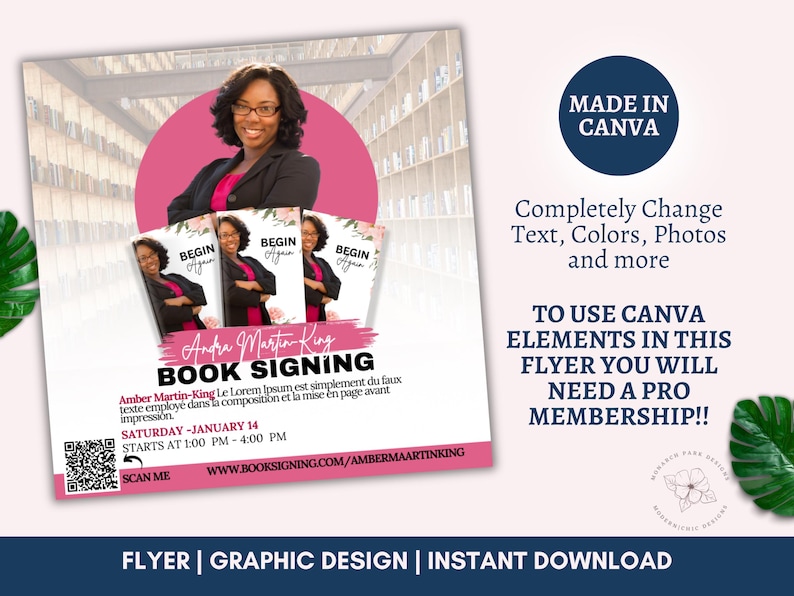 Editable Book Signing Flyer: Author Book Launch Template (canva Edit ...