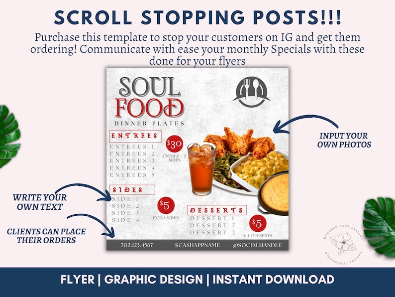Editable Soul Food Flyer: Restaurant Menu Template (canva Edit) - Etsy