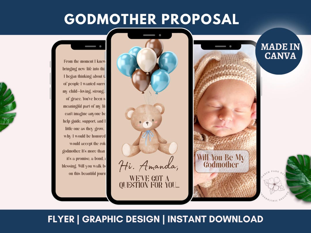 Editable Will You Be My Godmother, Digital Godmother Proposal, Ask ...